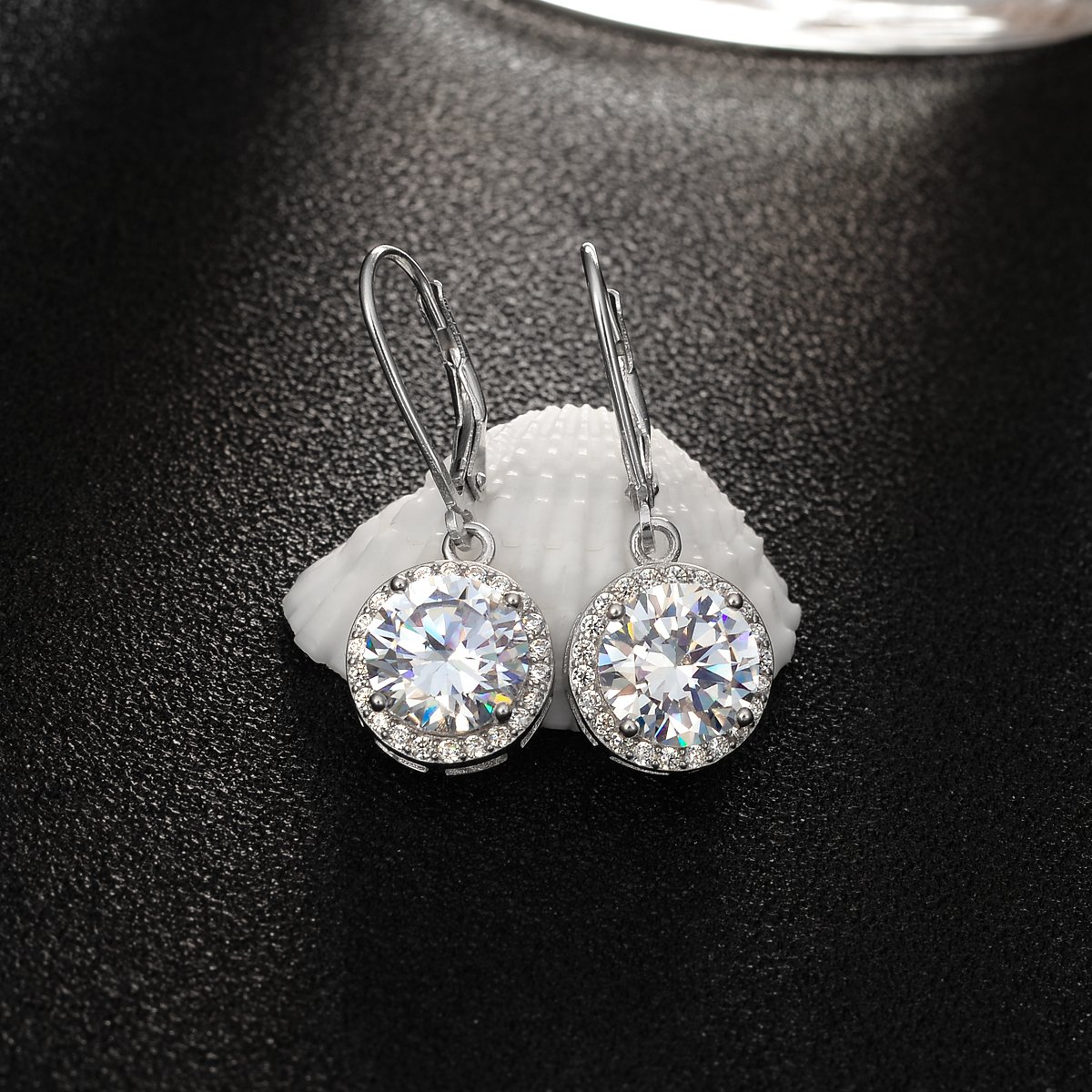 EVER FAITH 925 Sterling Silver Elegant Round CZ Prong Setting Leverback Dangle Earrings Clear