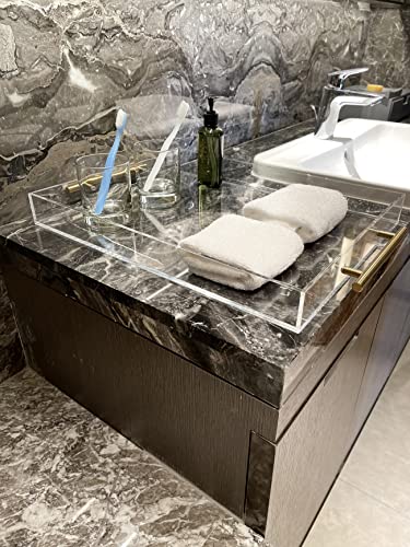 NITINOL 16x18 Inches Large Clear Acrylic Serving Tray with Handles Spill Proof Trays for Coffee Table Bathroom Kitchen Office