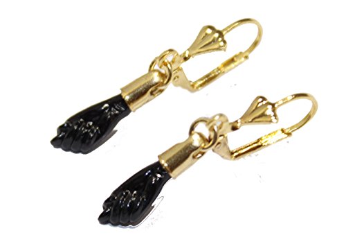 Figa Azabache Hand Dangle Earrings 18k Gold Plated - Enchape De Oro - Figa Azabache Earring