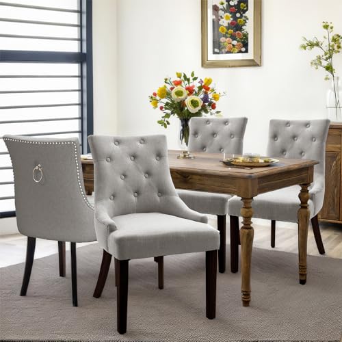 Fangflower Button Tufted Parsons Dining Chairs Set of 2 with Upholstered Fabric, High Back, Padded Seat for Kitchen Living Room Lounge, Beige