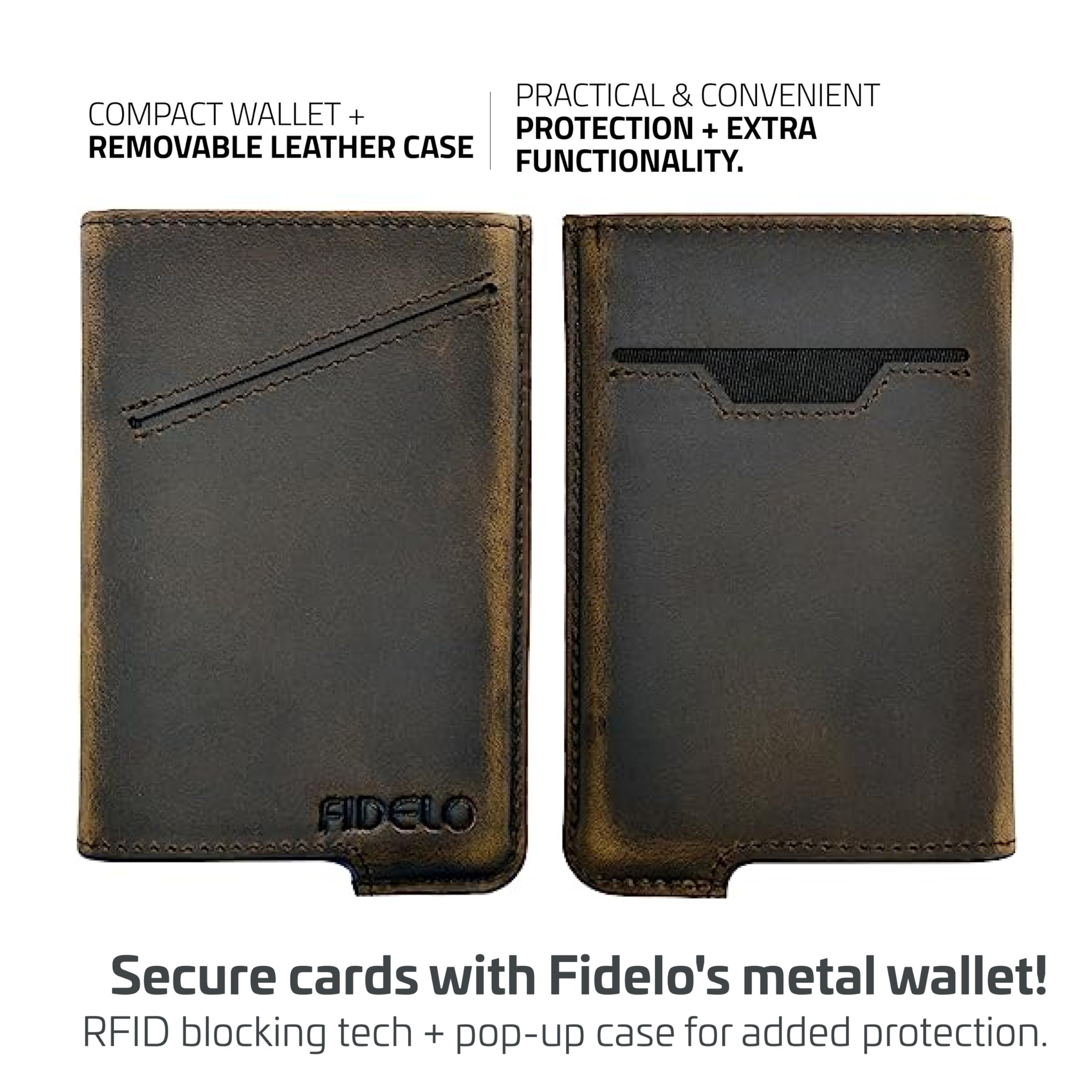Fidelo Leather Case For Carbon Fiber/Aluminum pop up wallet - Crazy Horse Leather Case Slim Wallets, Perfect Minimalist Wallet CASE For Men - Leather CASE ONLY - Rustic Brown