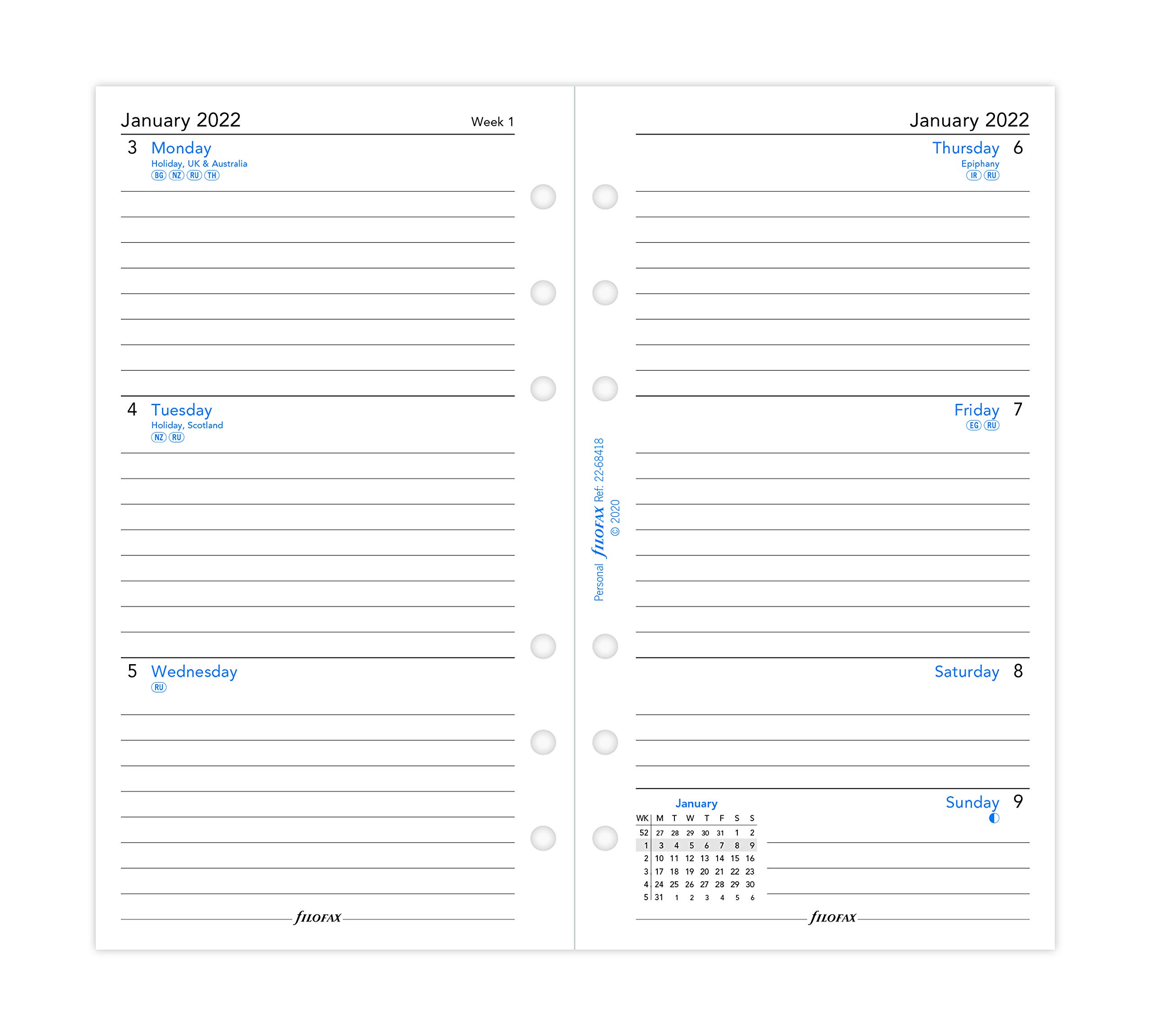 Filofax Personal Week on Two Pages Lined 2022 Diary