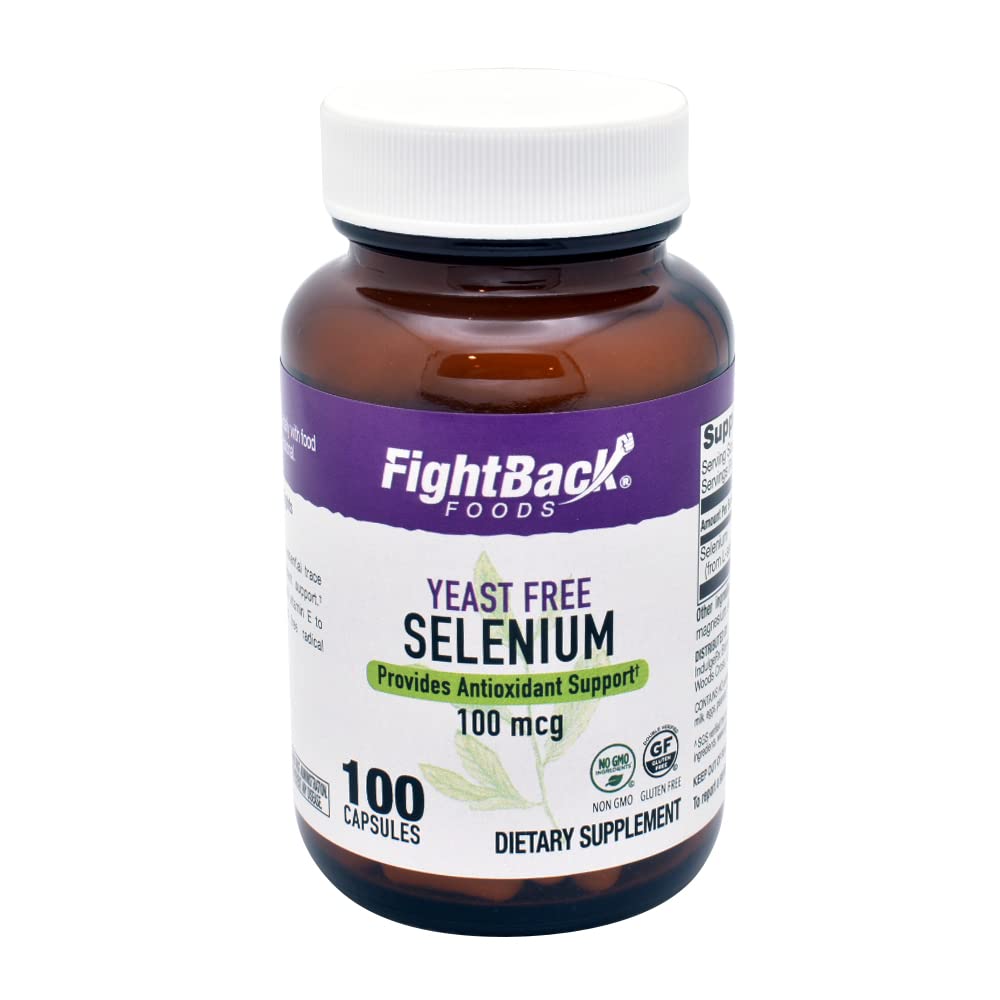 FightBack Foods Yeast Free Selenium 100 mcg Supplement (100 Capsules) - Non GMO and Gluten Free, Provides Antioxidant Support