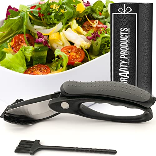 Toss and Chop Salad Tongs, Salad Chopper, Heavy Duty Kitchen Salad Scissors, Multifunction Double Blade Salad Cutting Tool (Black Salad scissor)
