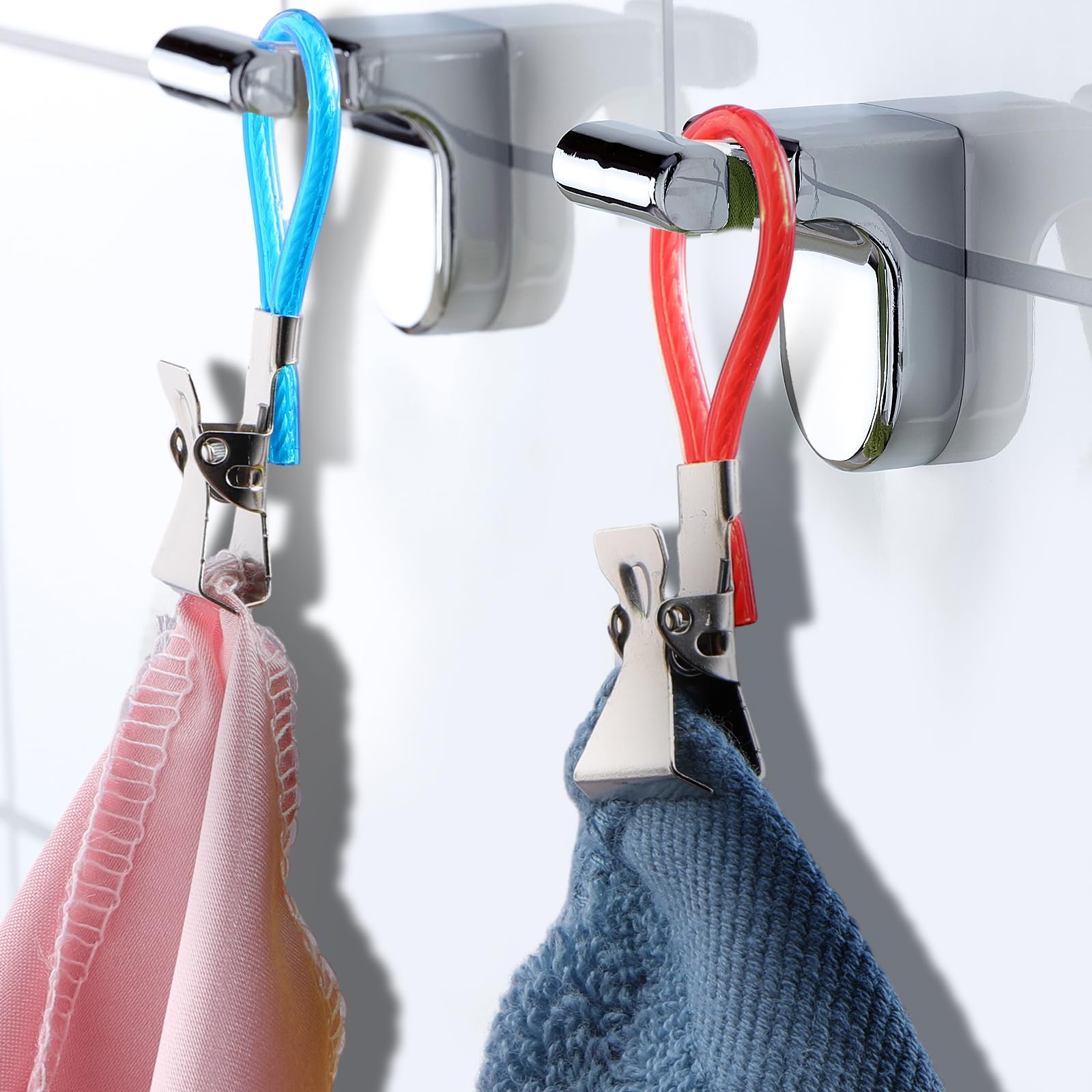 Towel Clips 10Pcs, Clips for Hanging, Tea Towel Clips with Hanging Loop, Towel Cips for Kitchen Bathroom Bedroom Hotel Cabinet Swimming Pool Let You Distinguish and Organize Towels Faster(5 Colors)