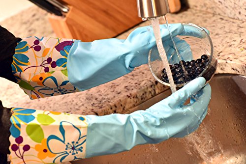 Finnhomy 31229 Household Gloves Latex free cleaning Gloves with soft fiber lining extra long cuff 15" and Vinyl Textured Grip 2 Pair Large