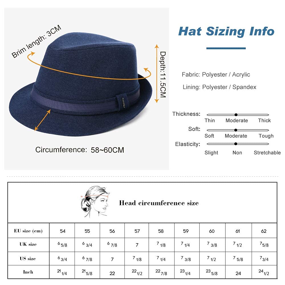 Fancet Mens Large 1920s Black Fedora Packable Manhatten Gatsby Gangster Trilby Winter Derby Jazz Dress Hat