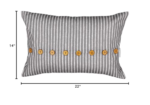 Waverly Stencil Vine Modern Striped Rectangular Decorative Throw Pillow, 14" x 22", Charcoal