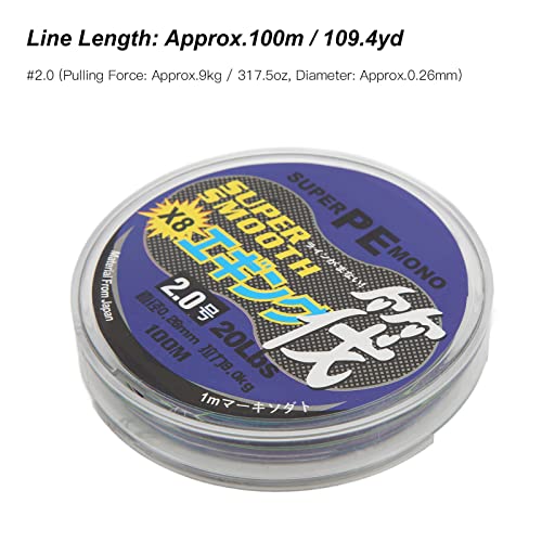 Fishing Line, High Strength PE Fishing Wire Strong Water Cutting Standard Line Diameter Long Service Life Soft for Fishing(2.0)