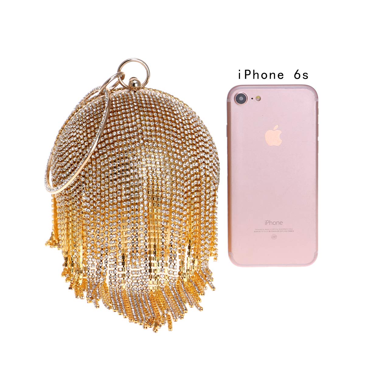 Flada Round Ball Clutch Purse Women Crystal Evening Bag Tassel Wedding Party Handbag, Silver, Small