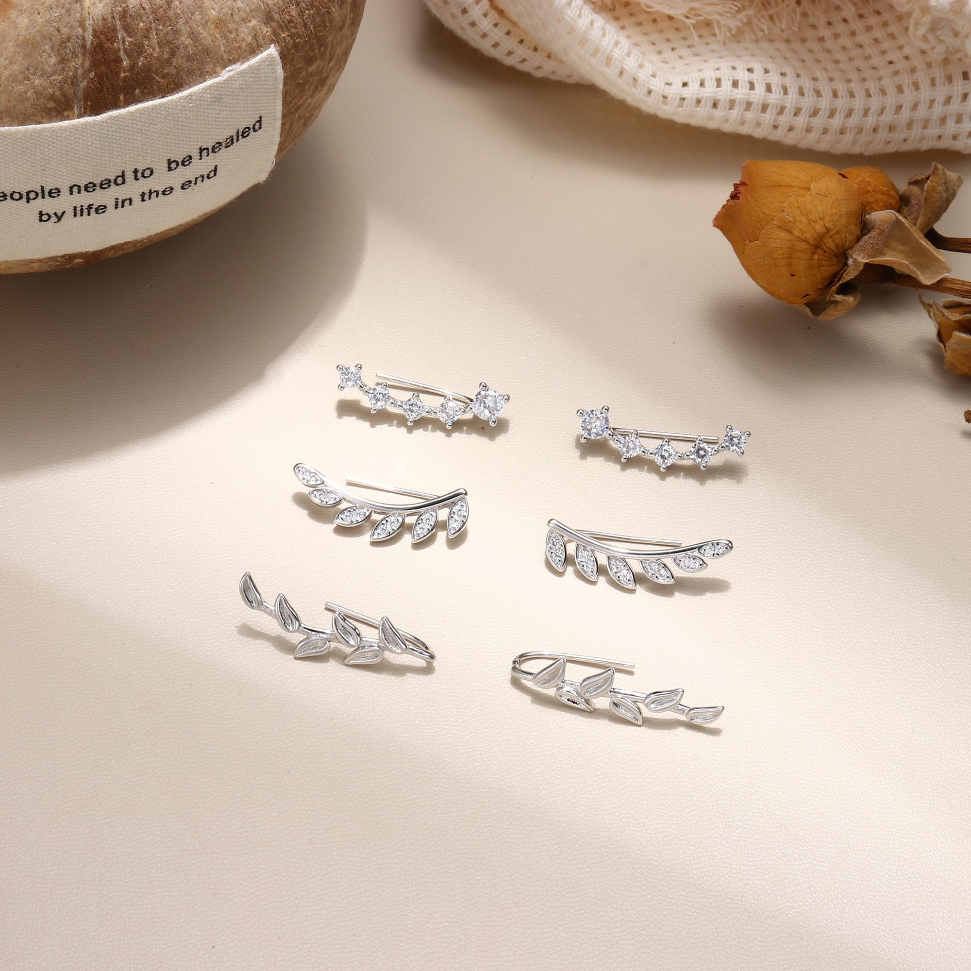 FINREZIO 6Pairs Ear Cuffs Climber Hoop Earring CZ Arrow Crawler Stud Earring Jacket for Women Silver