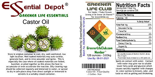 Essential Depot Castor Oil -1 Gallon - 128 oz - safety sealed HDPE container with resealable cap