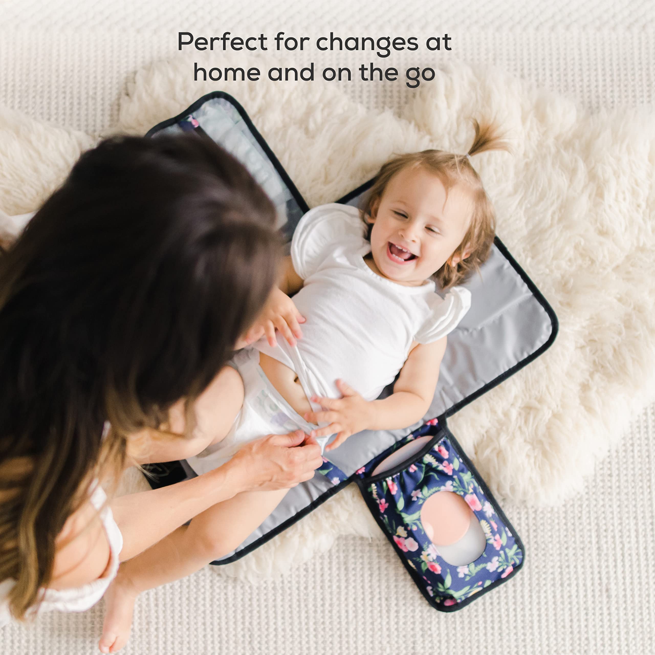 First Landings Portable Diaper Changing Pad - Convenient Travel Changing Pad and Wipe Holder - Portable Changing Pad - Grey