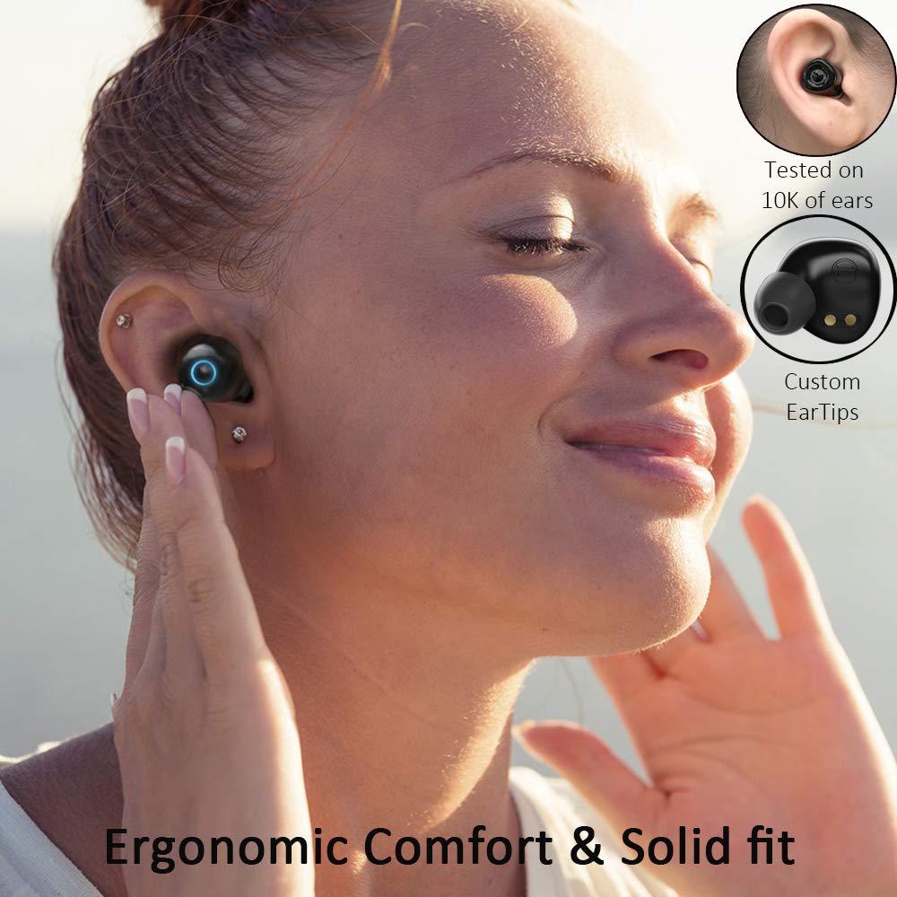 eleror True Wireless Earbuds, T1 Mini Pods in Ear Bluetooth Earbuds Premium Sound with LED Indicator/Smart Touch Control/with Microphone, Waterproof, Charging Case with Lanyard-Rose Gold