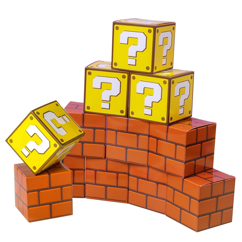 SUYEPER Super Theme Treat Boxes For Birthday Party Favors Decorations Supplies Brick and Question Boxes Party Gifts (24PCS)
