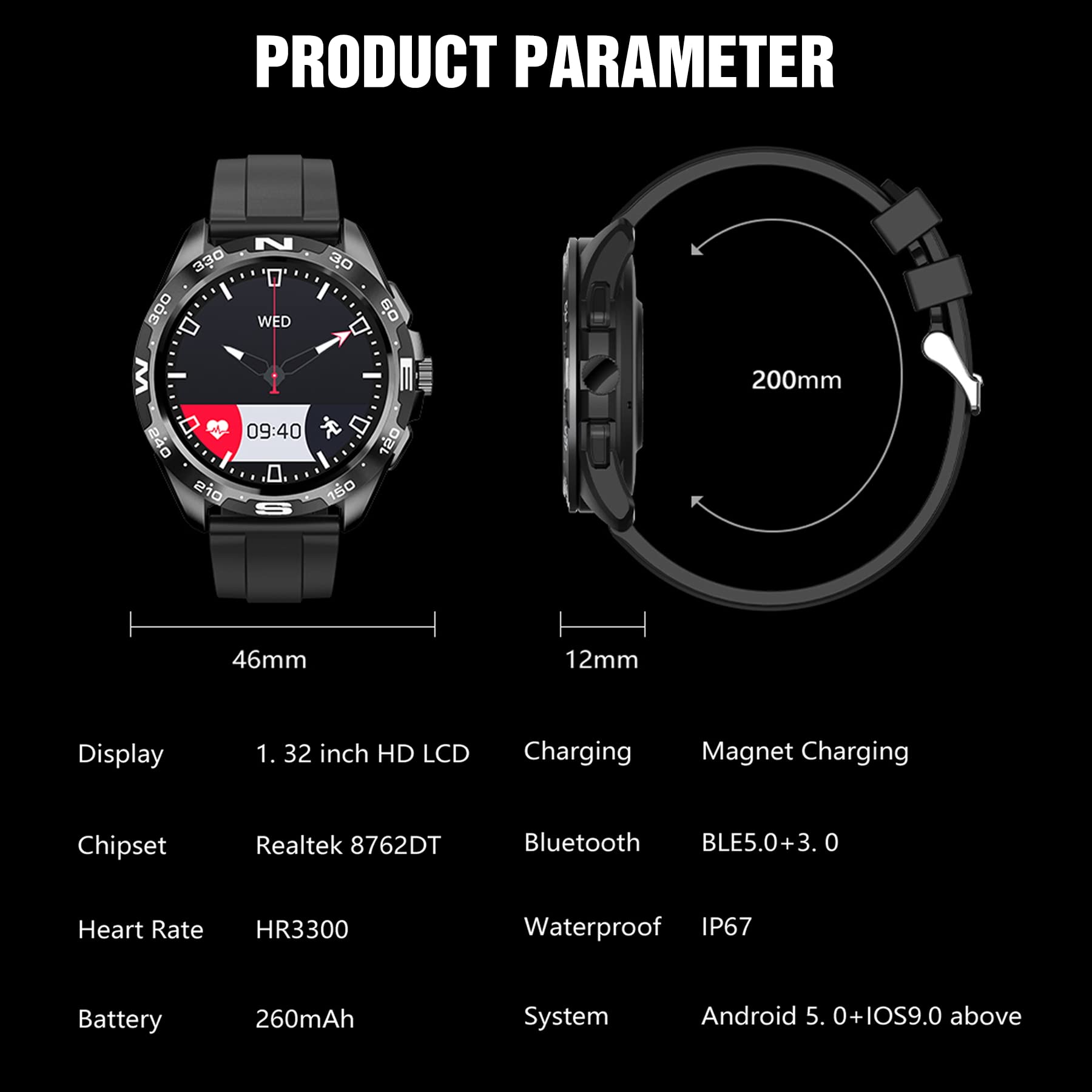 Lefitus Smart Watches for Men,Bluetooth Calls/Text Remind/Voice Speaker Fitness Tracker with Heart Rate Sleep Monitor, 1.32'' HD Touch Screen, IP68 Waterproof for Android iOS