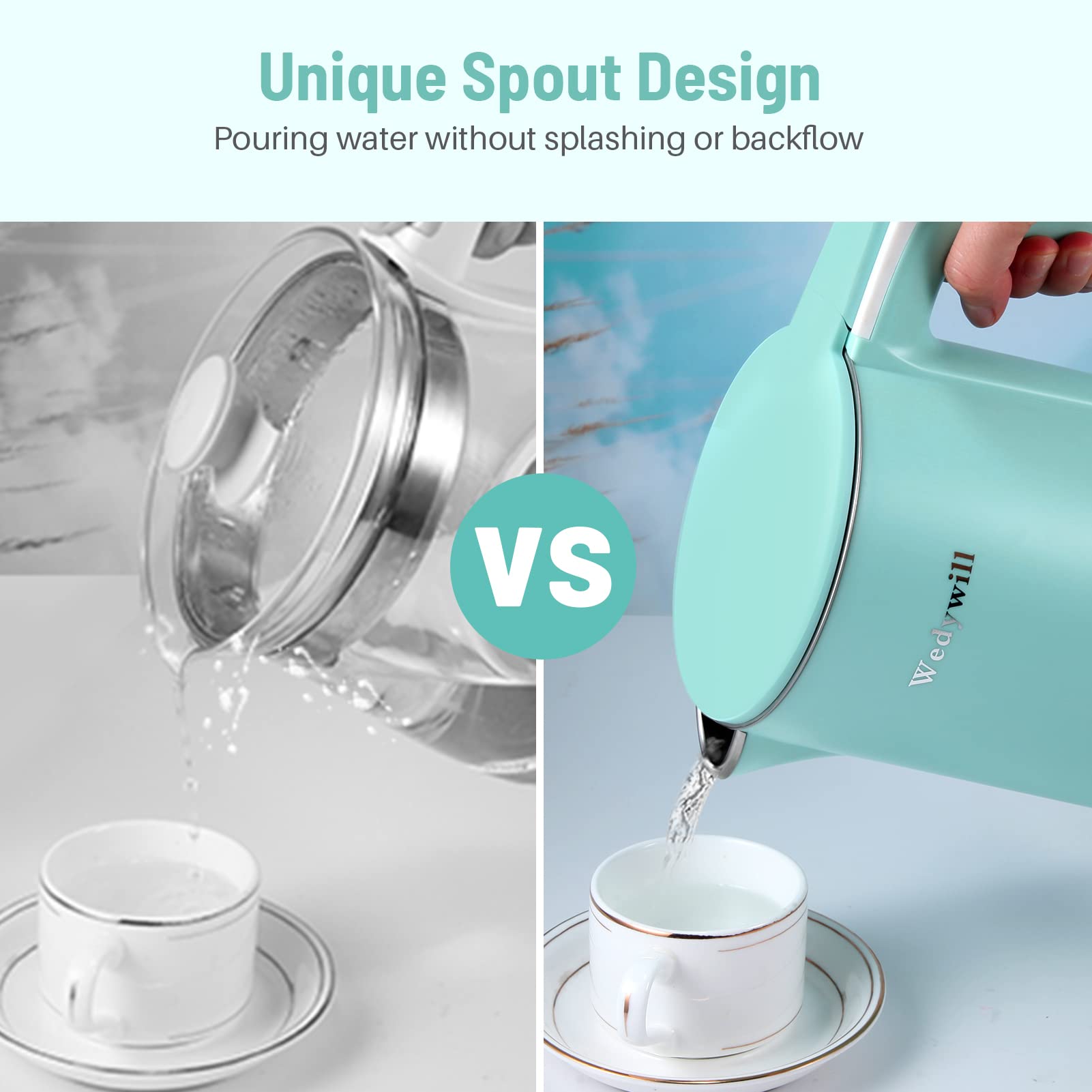 Electric Kettle,1.7 L 304 Stainless Steel Kettle Water Boiler,1200w Cordless Tea Kettle with Auto Shut-Off & Boil-Dry Protection,Fast Boiling Coffee Pot with BPA-Free Cool Touch Shell,LED Light - Blue