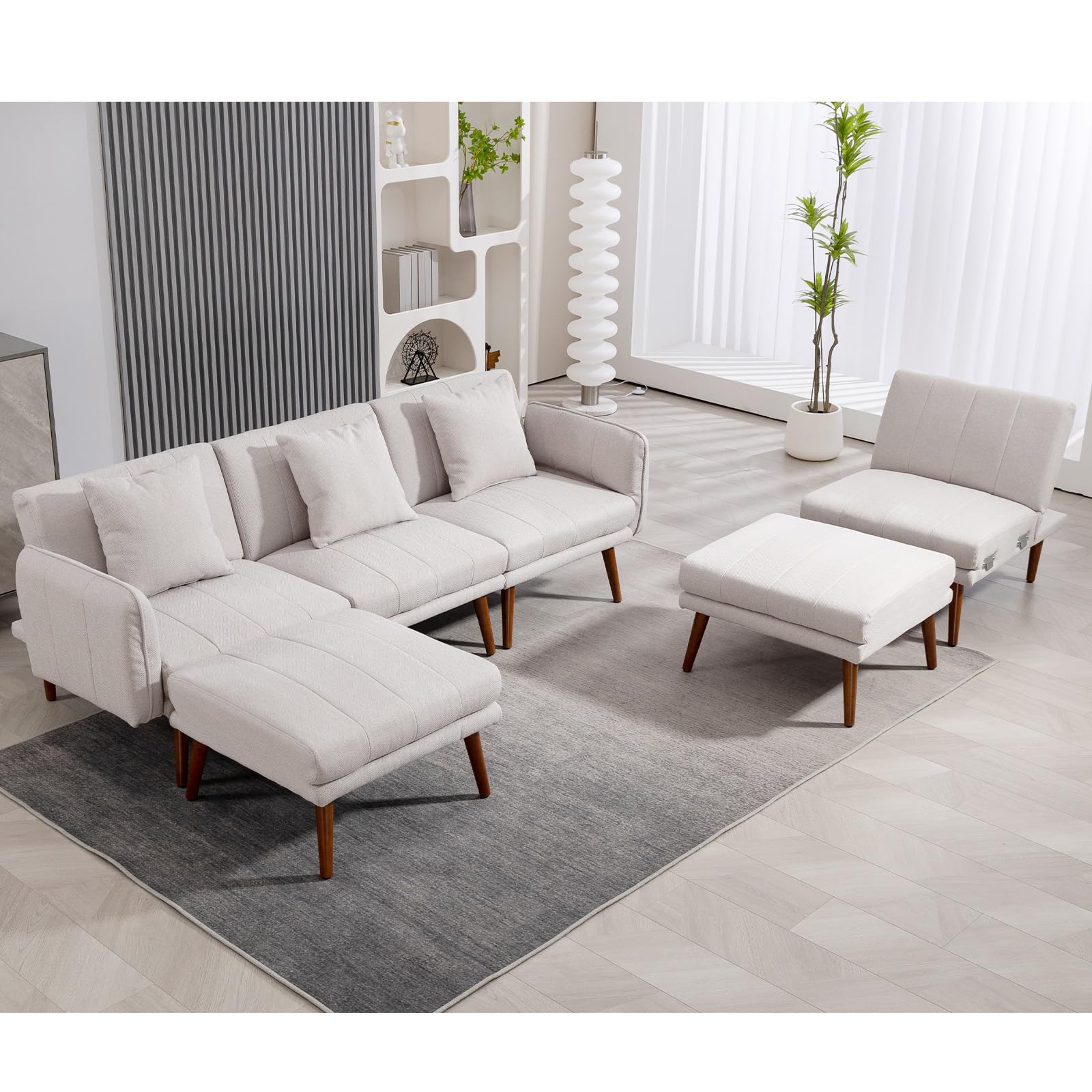 Suvivityse 113.4'' Sectional Couches Convertible Sofa Bed Sleeper Futon Couch 2-in-1 Comfy Deep Seat Sofa Cama Modular L-Shaped Modern for Living Room Bedroom Office