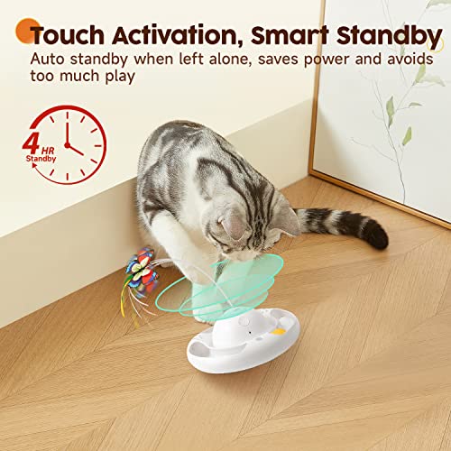 Potaroma Cat Toys Tumbler Smart Interactive Electronic Kitten Toy, Fluttering Butterfly, Bell Track Balls, Indoor Exercise Cat Kicker, 3 AA Batteries Required (Bright White)