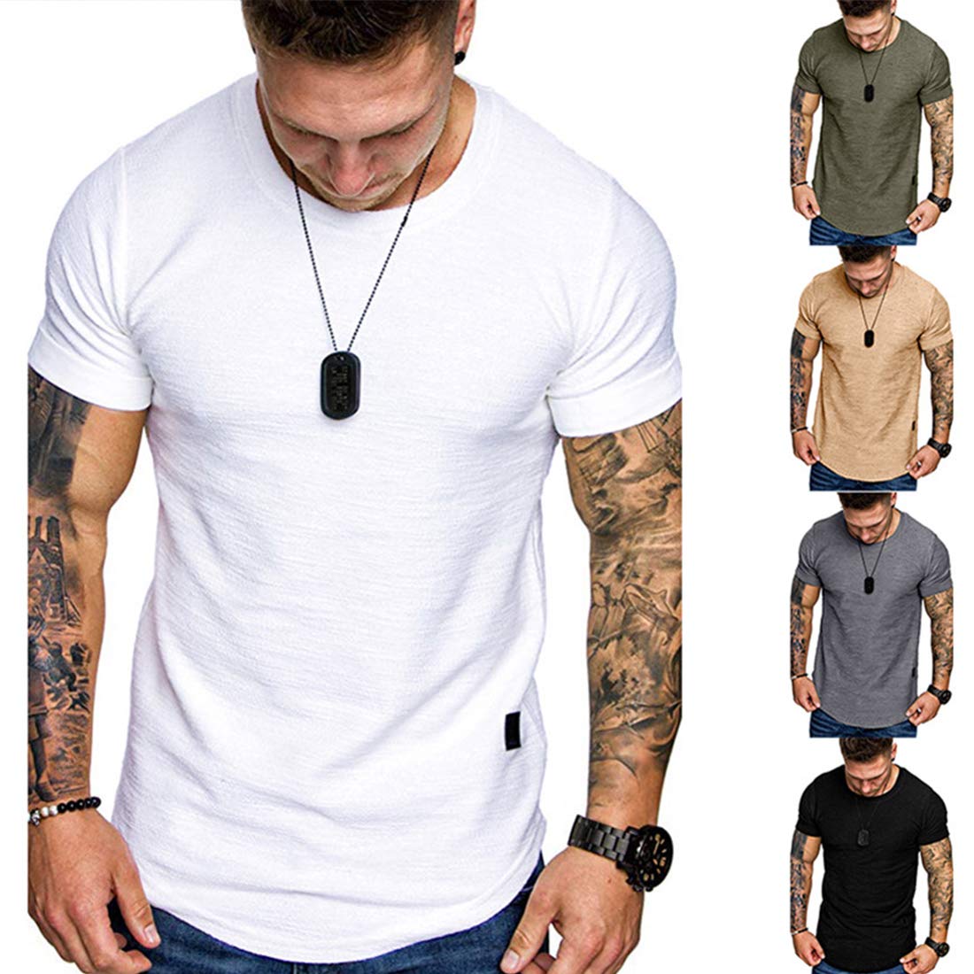 Fashion Mens T Shirt Muscle Gym Workout Athletic Shirt Cotton Tee Shirt Top White X-Large