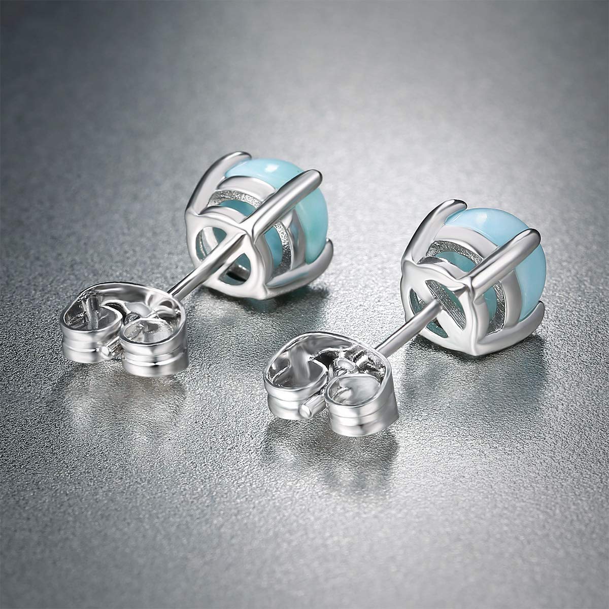 Exquisite 925 Sterling Silver Larimar Stud Earrings GEMSME 925 Sterling Silver Round Larimar Stud Earrings Hypoallergenic Jewelry for Women