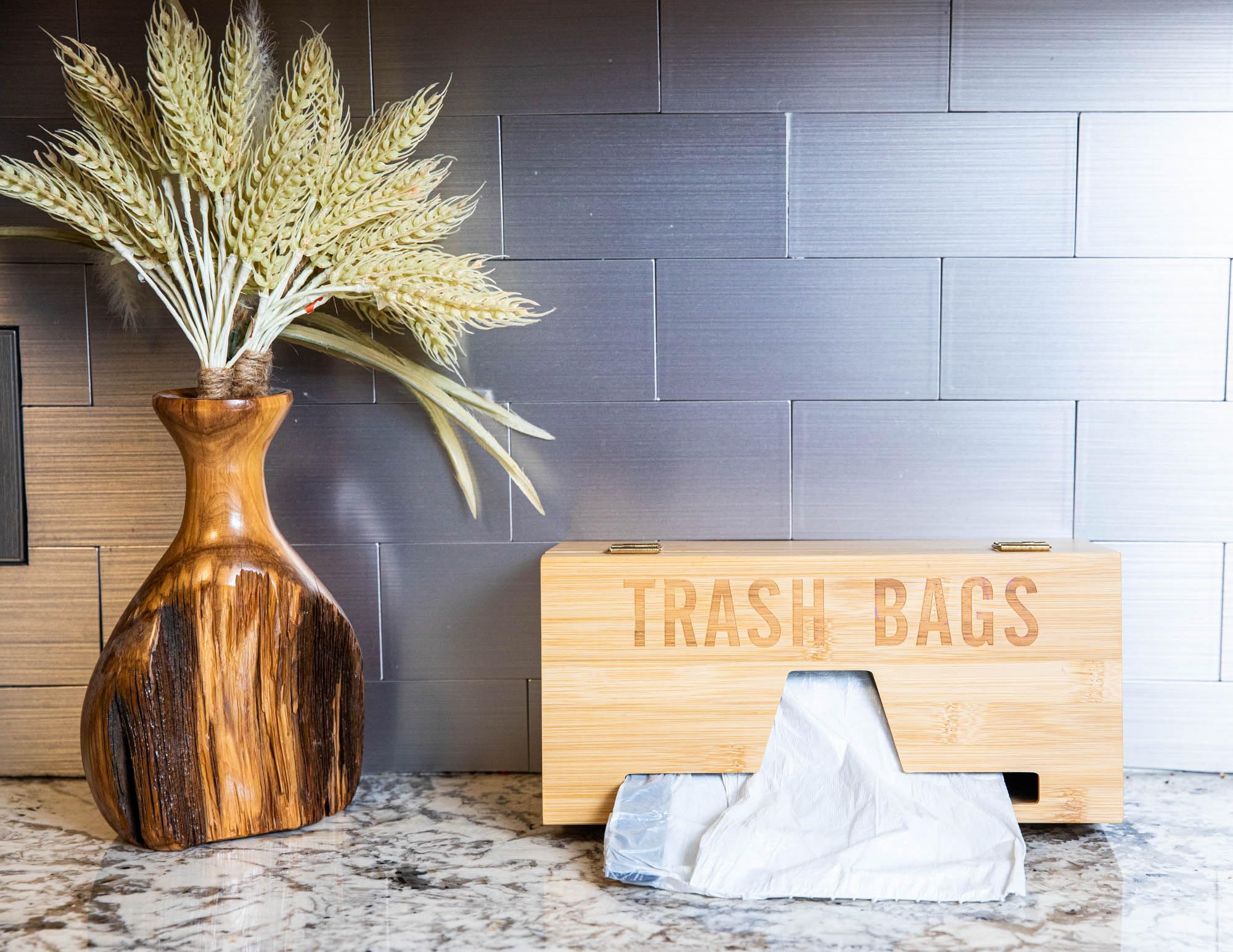 Trash Bag Holder, Garbage Bag Dispenser & Organizer for Kitchen & Under Sink, Roll Holder for Plastic Bags Wall Mounted Cabinet and Countertop