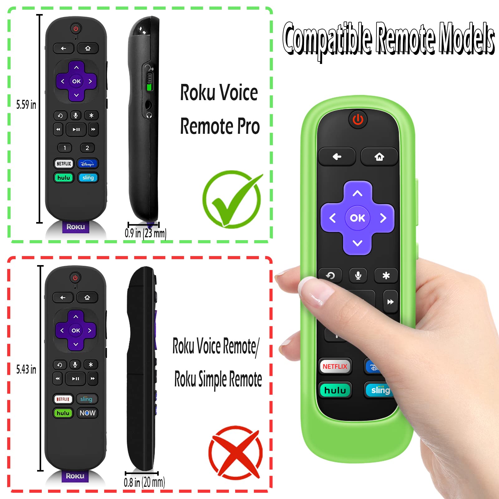 EVAHOM 2 Pack Silicone Remote Cases for Roku Voice Remote Pro, Roku Pro Remote Covers with Waterproof Shockproof and Anti-Slip, Protective Sleeve Blue Green Glowing in Dark