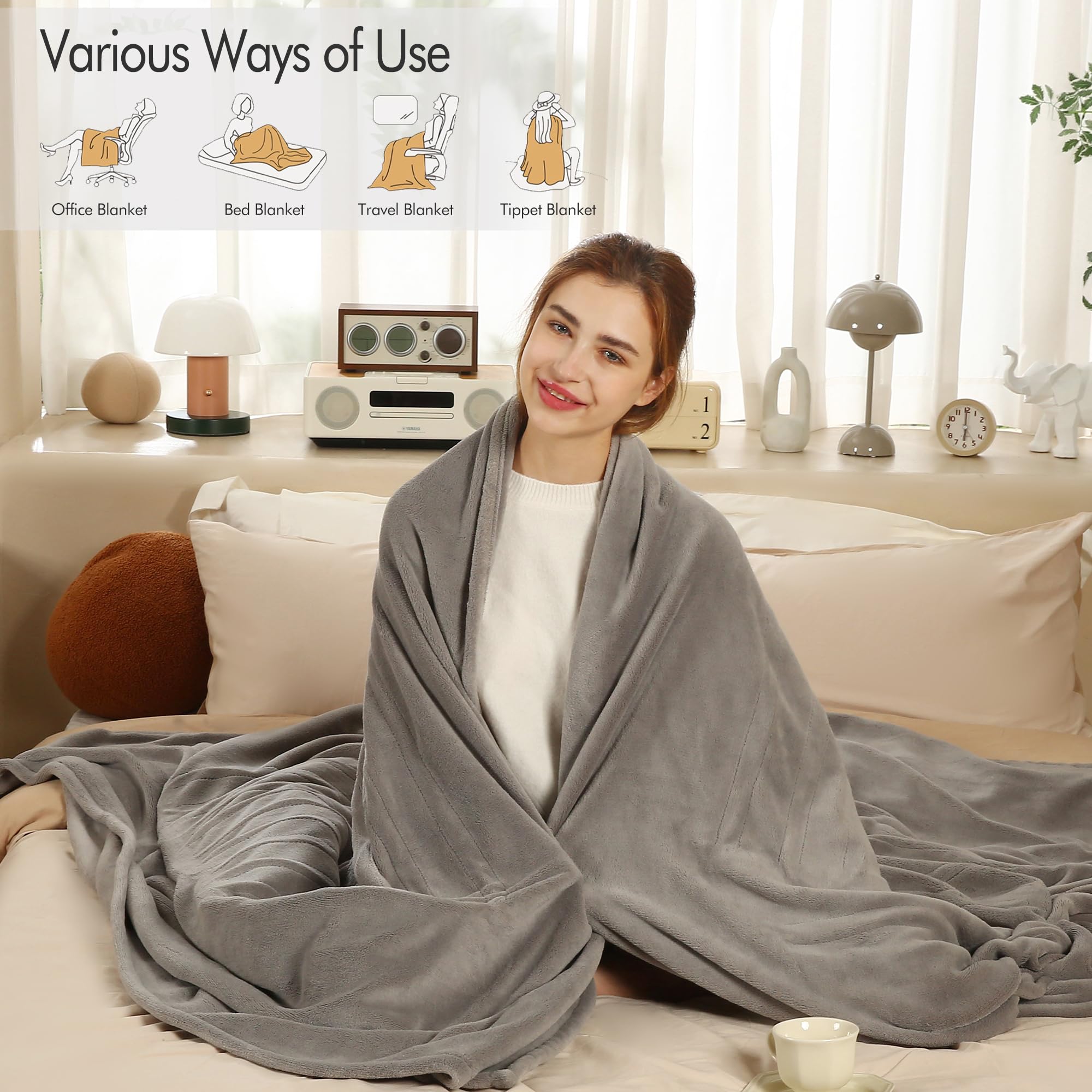 ESTINGO Heated Blanket Twin Size, Fast Heating Blanket with Extremely Cozy Plush, Electric Blanket with 5 Heating Levels & 10 Hours Auto Off for Bedroom Office Couch, 62"x84", Light Gray