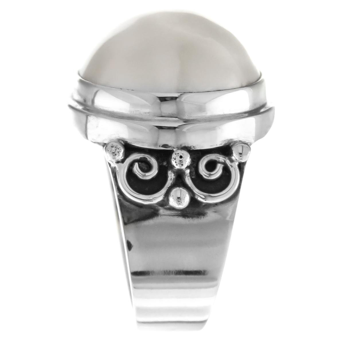 FifiRose 8 White Mabe Cultured Pearl Wide 925 Sterling Silver Ring