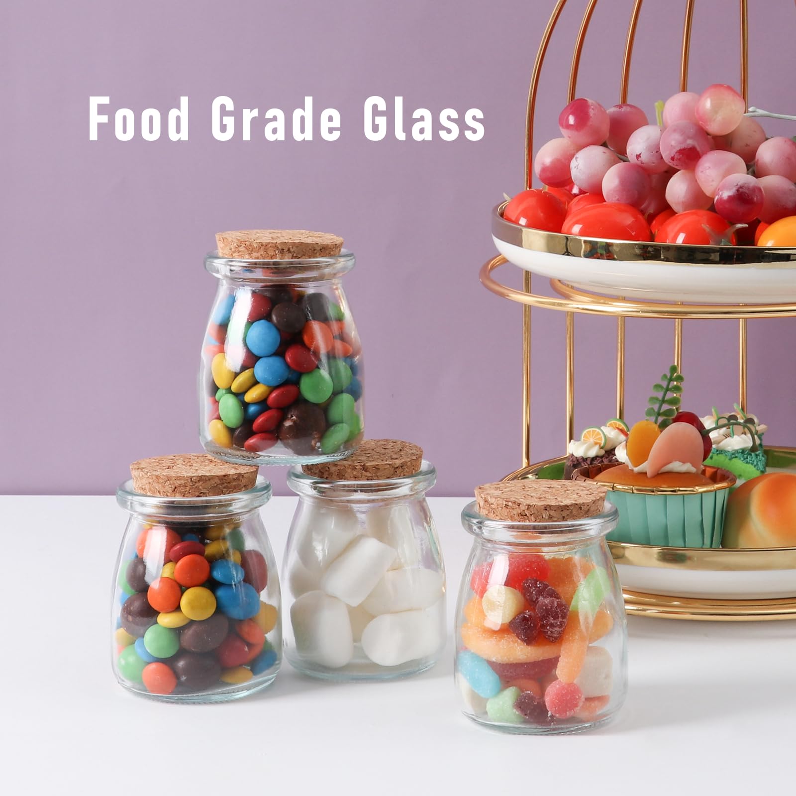Miukada Small Glass Jars with Cork Lids 7 oz, Yogurt Jars 30 Pack, Pudding Jars, Mini Containers with Cork Lids, Little Decorative Jars, Terrarium Canisters for Herb, Candy, Party Favor