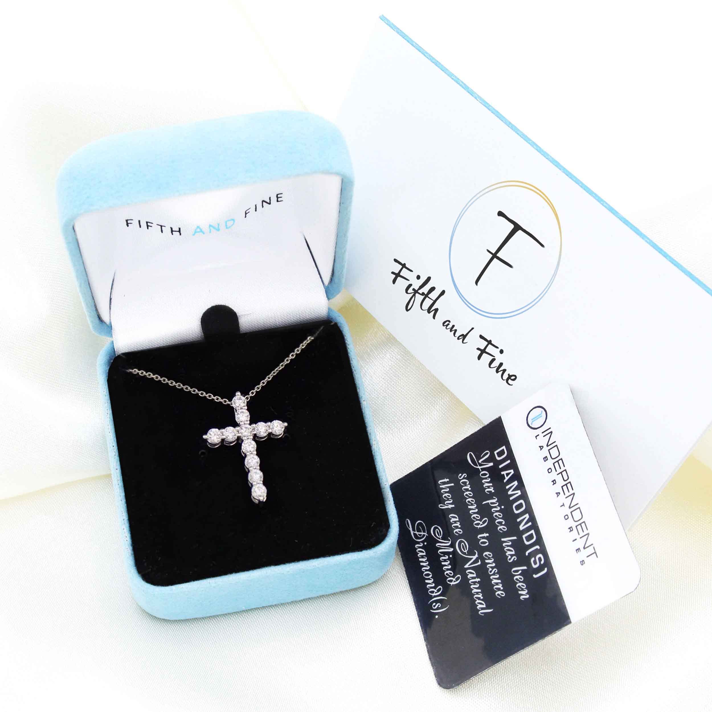 Fifth and Fine Classic Cross Pendant Necklace with Natural Round Diamonds Set in 925 Sterling Silver (.75)