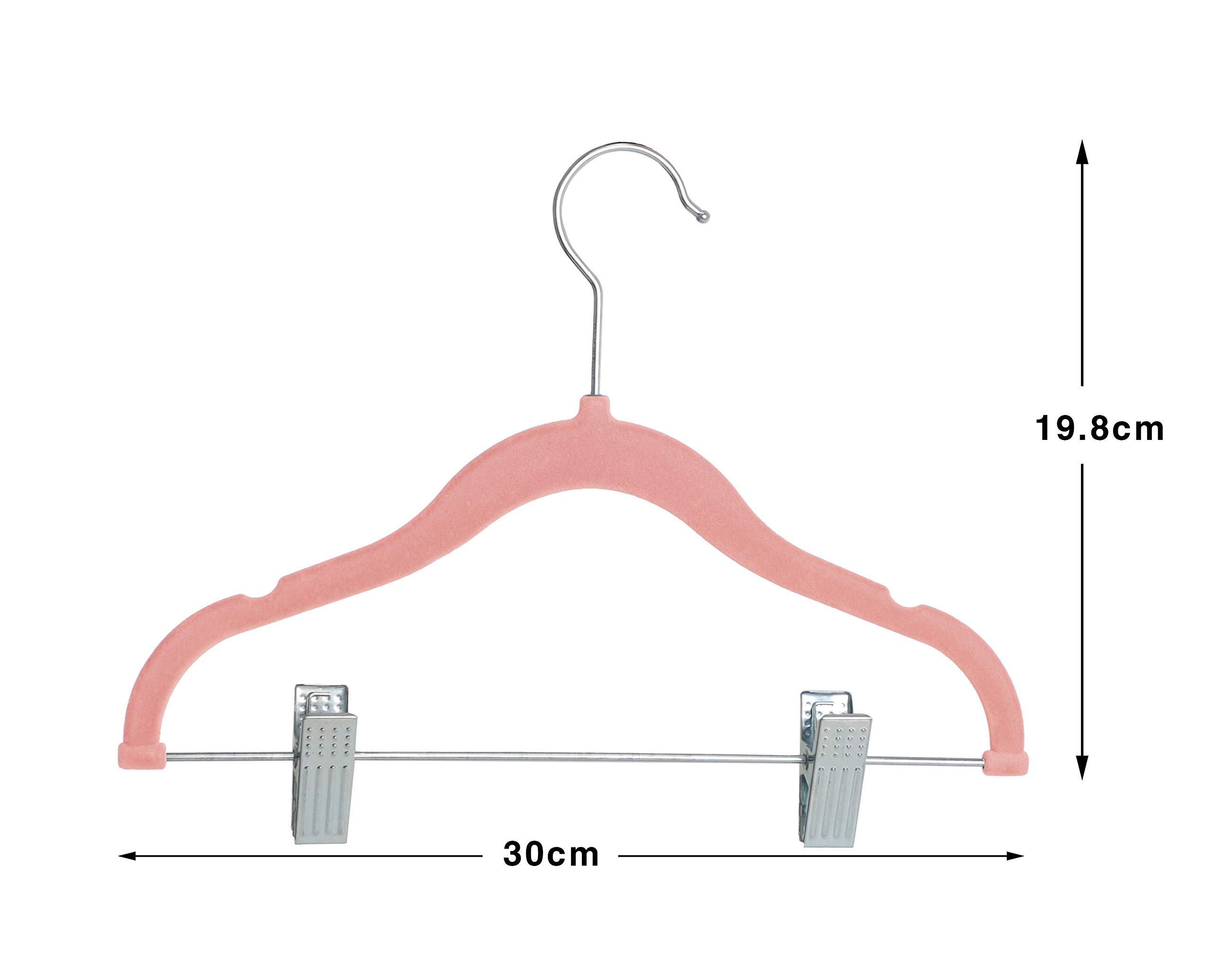 Finnhomy Non-Slip Clothes Hangers for Baby and Kids 20-Pack Velvet Hangers with Movable Clips, Heavy-Duty and Space-Saving for Pants,Skirts, Coat, Pink