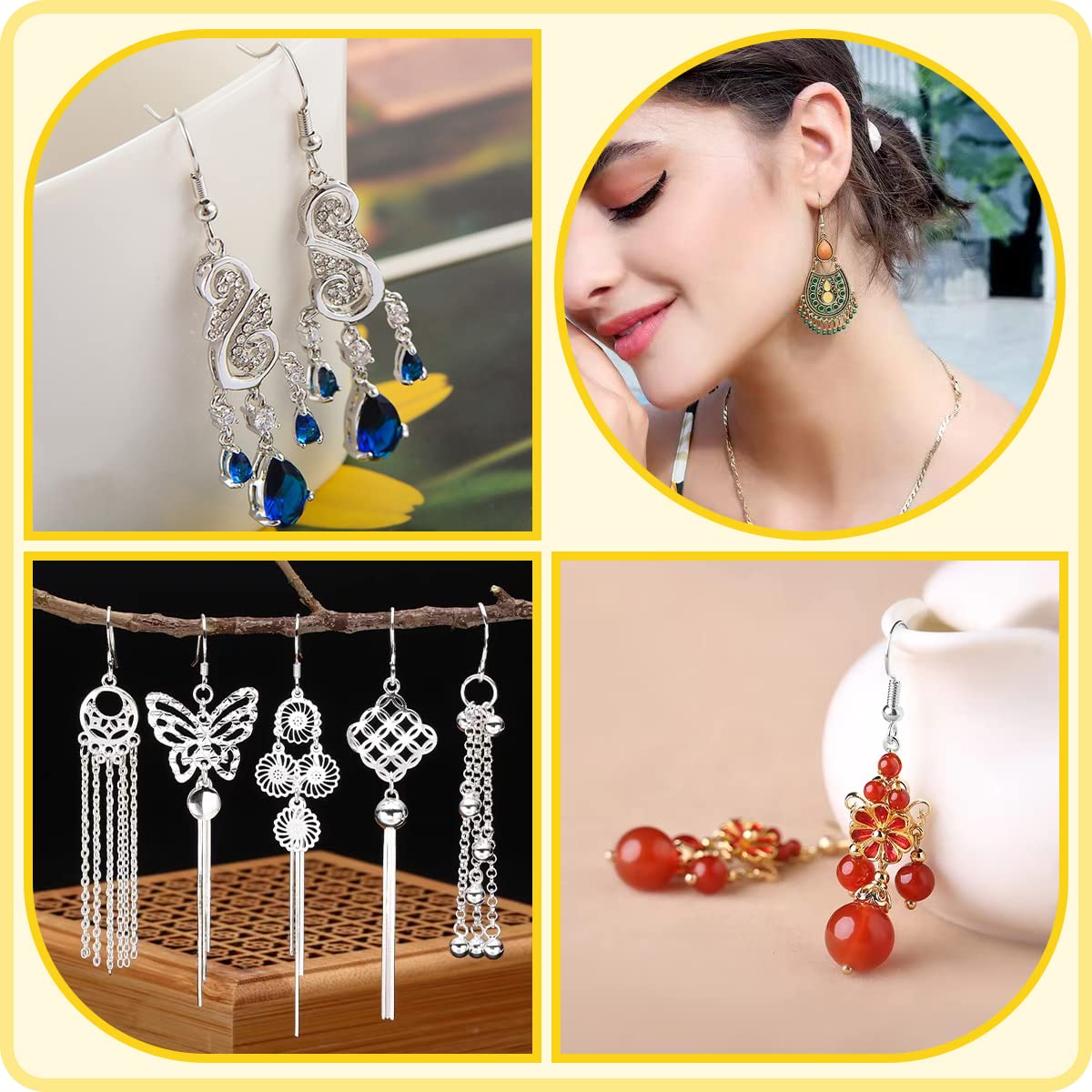 FANCY NOVA Earring Hooks Silver, 925 Sterling Hypoallergenic Earrings Wires Fish Hooks for Jewelry Making Finding with Jump Rings & Clear Rubber Earring Backs (Silver,120 PCS/60 Pairs)