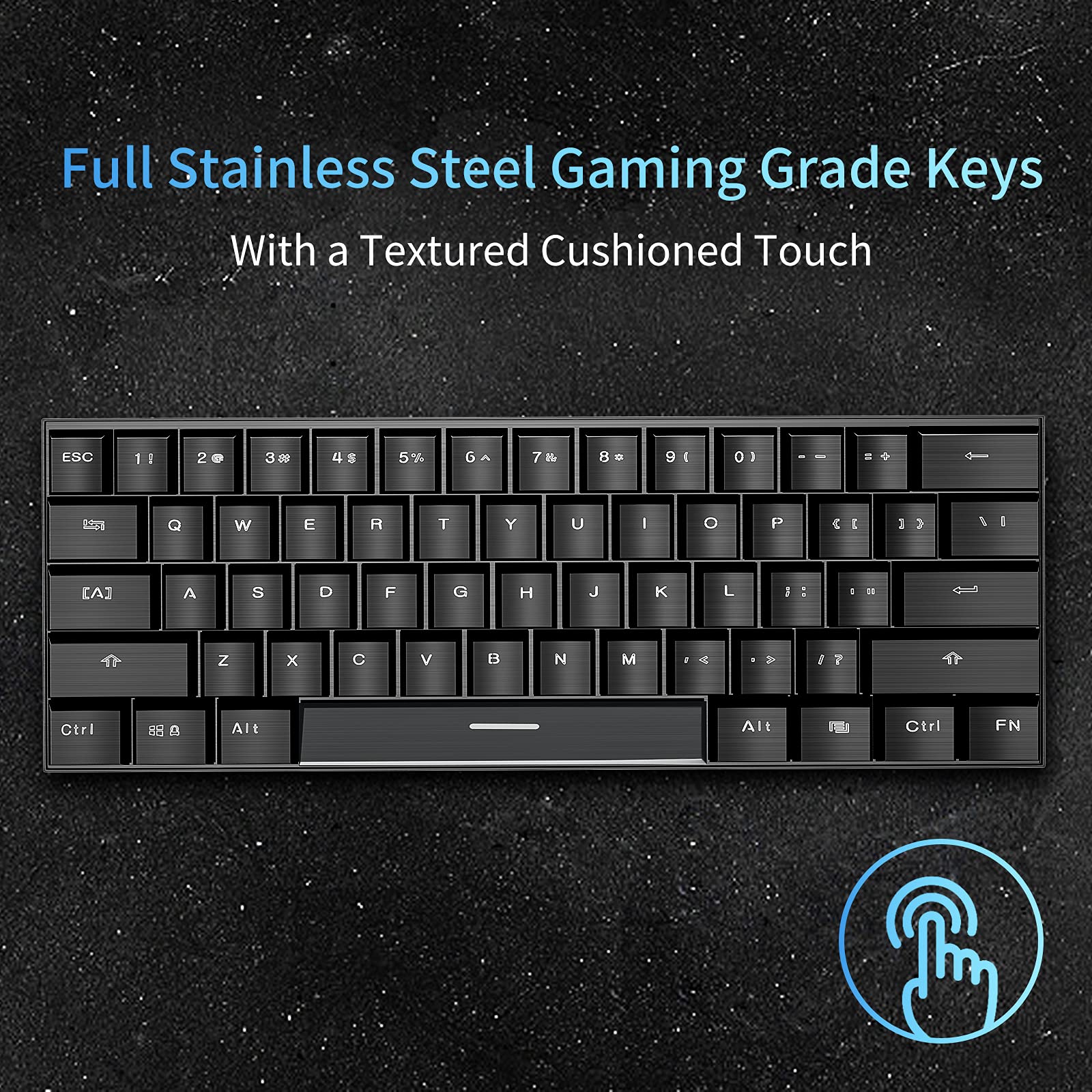 Fitlink Metal Keycaps Mechanical Gaming Keyboard with Blue Switches, Support USB Bluetooth Connection, 15 RGB LED Backlit, for Windows Mac PC(Black)