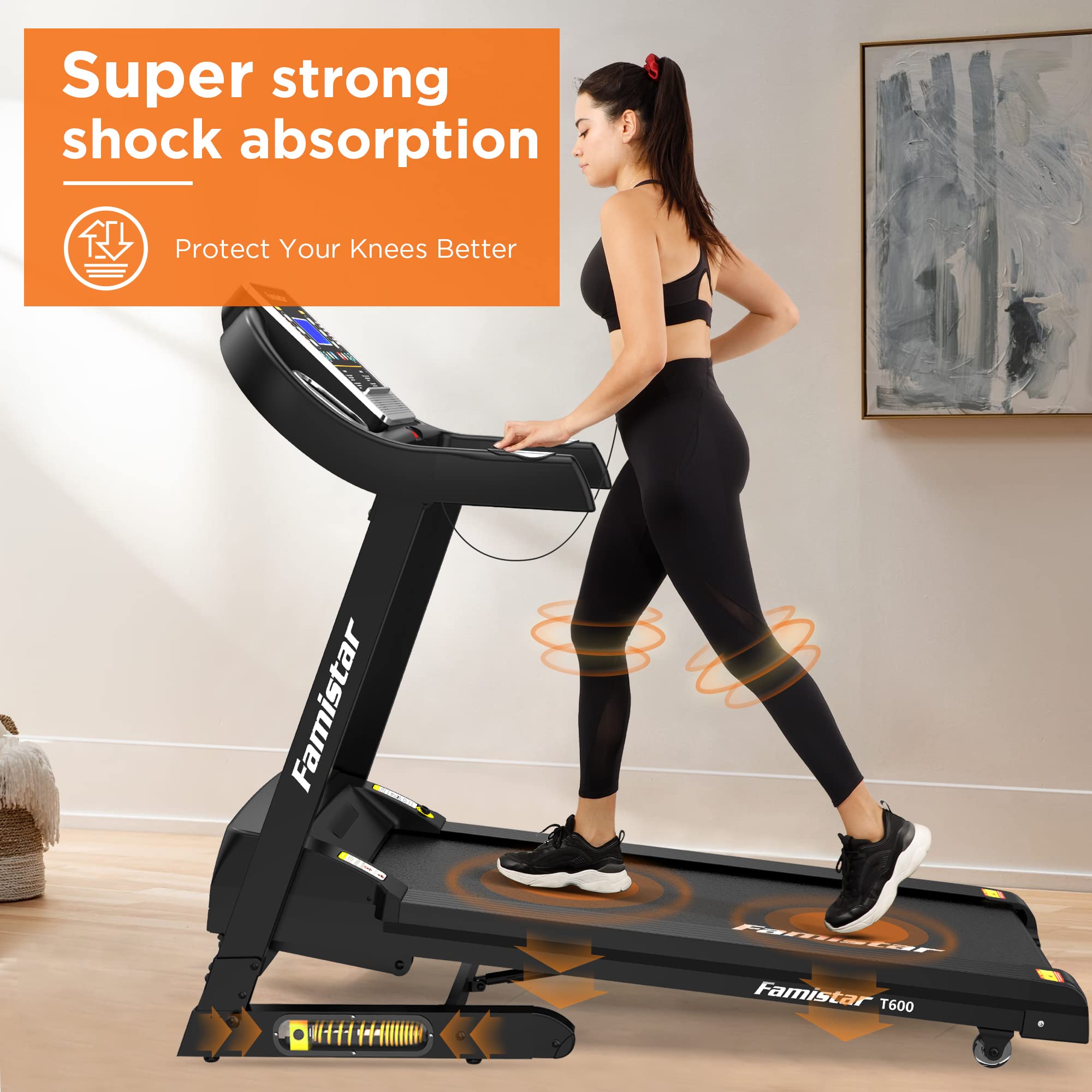 Famistar 3.25HP Folding Treadmill, 15% Auto Incline 300LBS Capacity Running Machine with LCD Display Smart Shock-Absorbing System, 12 Programs, Easy Assembly&Space Saving for Home Office Workout