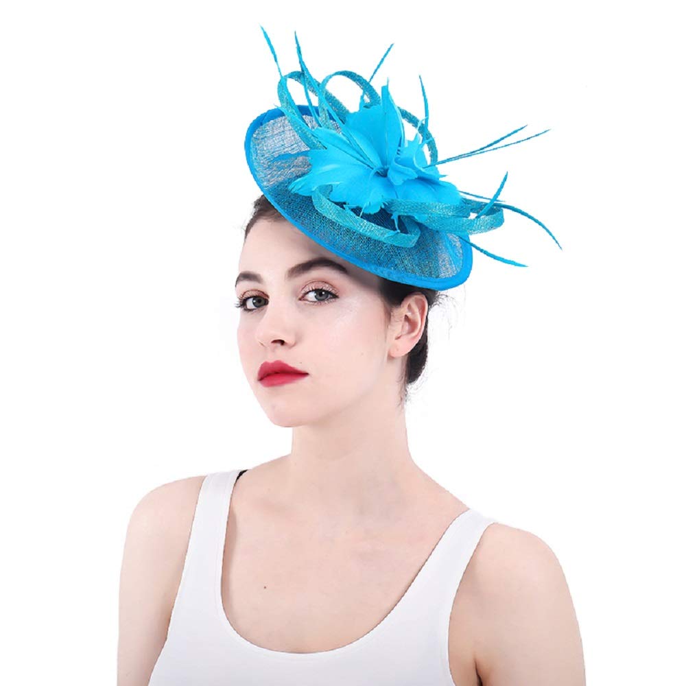 Fancy turquoise blue Feather Fascinator Hats Women Sinamay Hat SYF311 (turquoise)