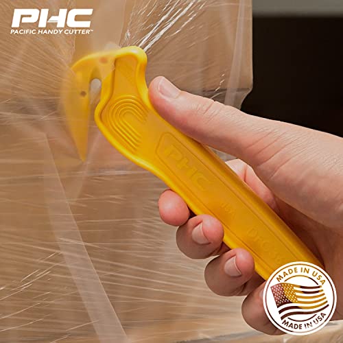 Pacific Handy Cutter DFC364 Disposable Film Cutter, Sharp & Durable Steel Blade, Safe and Efficient Cutting Design for Shrink Wrap, Stretch Wrap, Tape, and Plastic Straps , Yellow