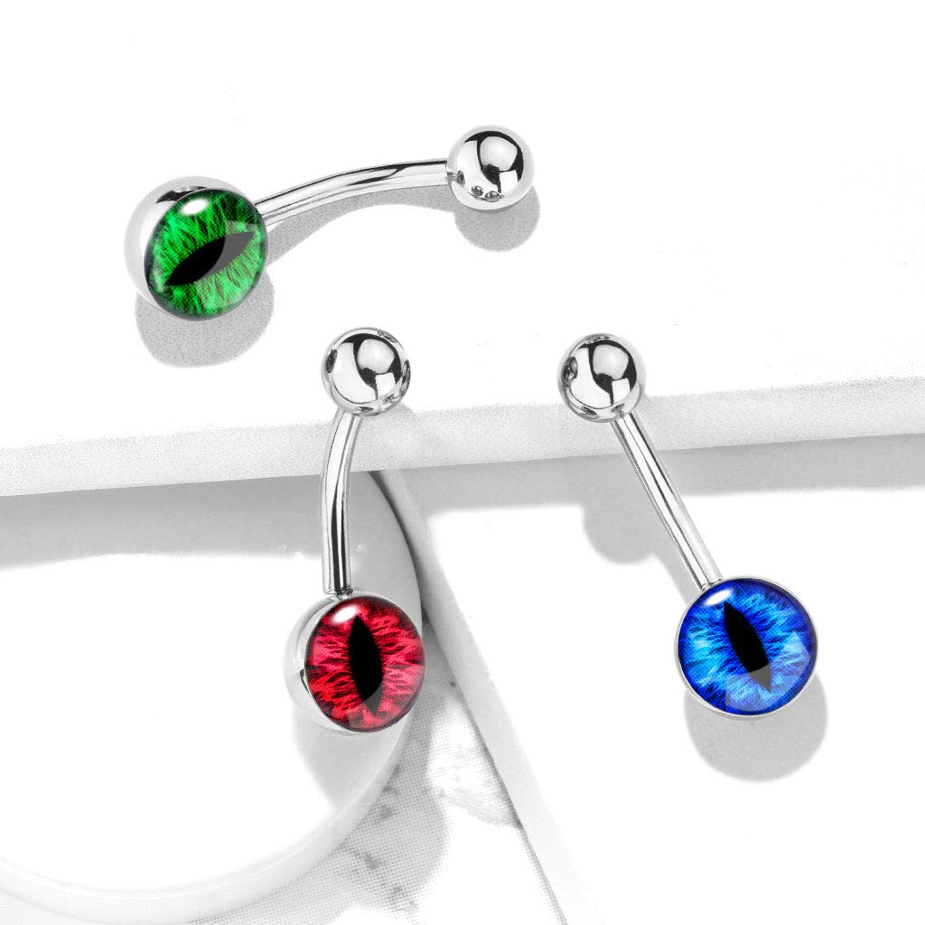 FIFTH CUE 14G Snake Eye Inlaid 316L Surgical Steel Naval Belly Button Ring (Green)