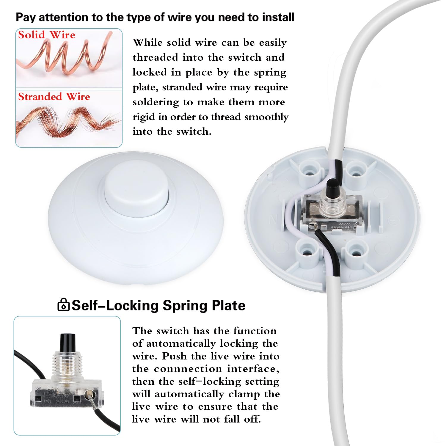 Helunsi 3Pcs Floor Lamp Foot Switch, White Foot Pedal Switch, Round Floor Lamps Foot Inline Switch, Step ON Off Spring Push Button, for Control Replacement Floor Lamp Extension Cord Parts - Pack of 3