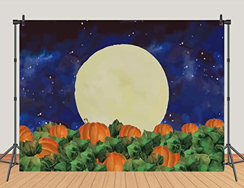 Halloween Pumpkin Field Photography Background Starry Sky Night Moon Halloween Backdrops Baby Shower Birthday Party Photo Studio Props Banner 7x5ft