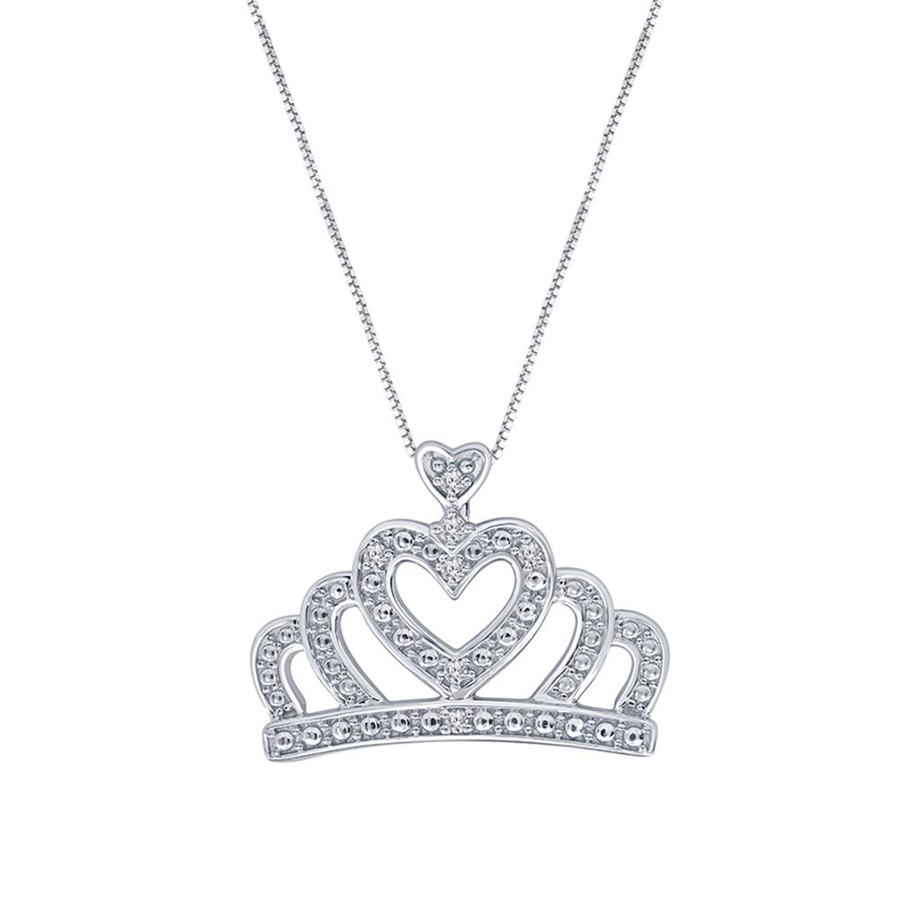 Elmas 0.05CT Round White Diamond 925 Sterling Silver Crown Pendant Necklace for Women