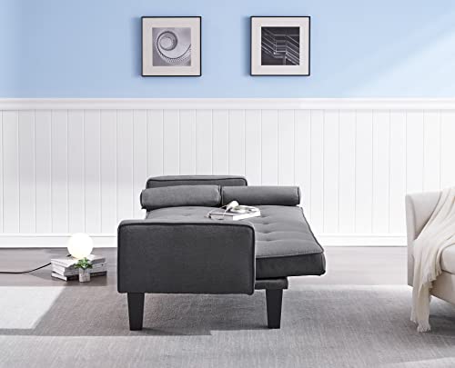 FANYE 71.65“W Modern 3-in-1 Upholstered Napping Futon Loveseat Convertible Sleeper Bed,2-Seaters Sofa & Couch Tufted Cushions Love Seat Daybed for Small Space Living Room, Gray With Pillows, Deep Grey