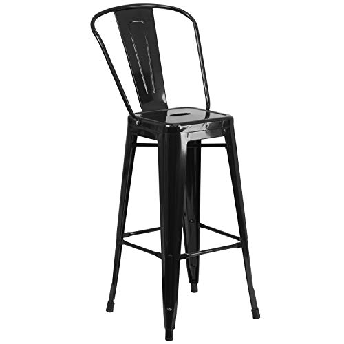 Flash Furniture Lily Commercial Grade 4 Pack 30" High Black Metal Indoor-Outdoor Barstool with Removable Back