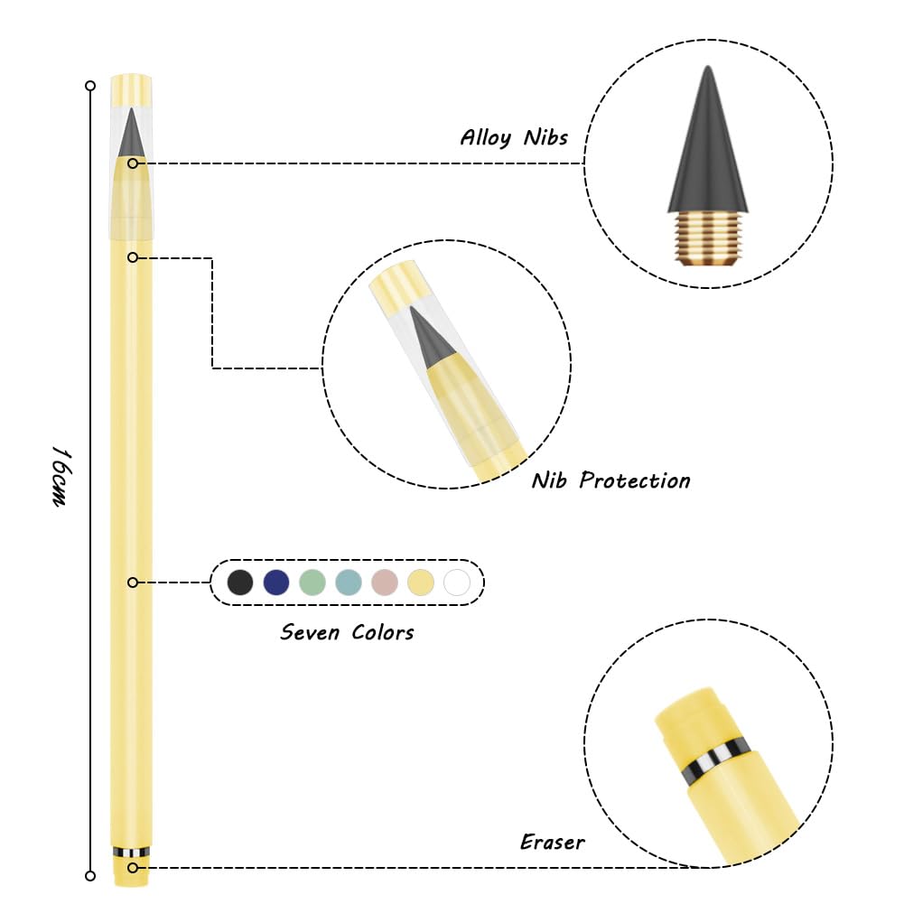 HOTUT Infinity Pencil,7PCS Inkless Pencil Forever Pencil with 7 Replaceable Nibs NO-Sharpening Pencils for Kids for Writing Drawing Students Home Office School Supplies