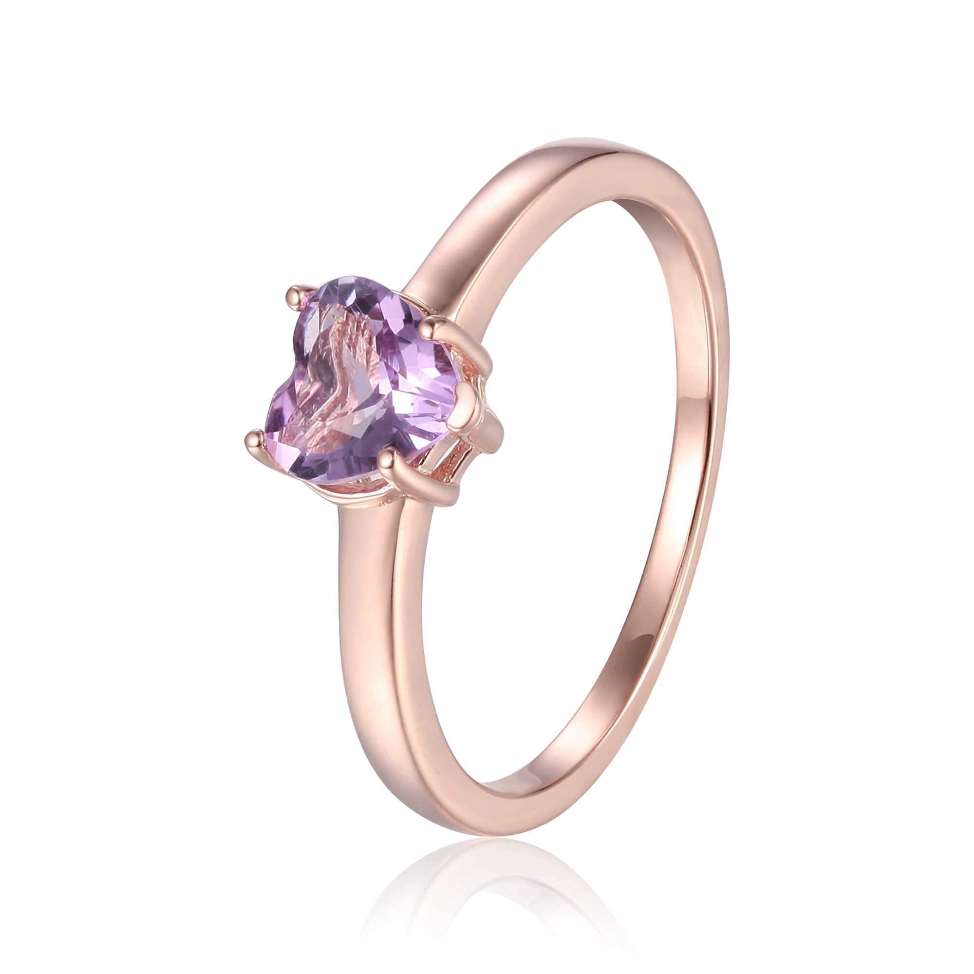 Fine Color Jewels Genuine Pink Amethyst Solitaire Heart Ring Rose Gold Plated Silver Pink Amethyst Ring Stunning Ring