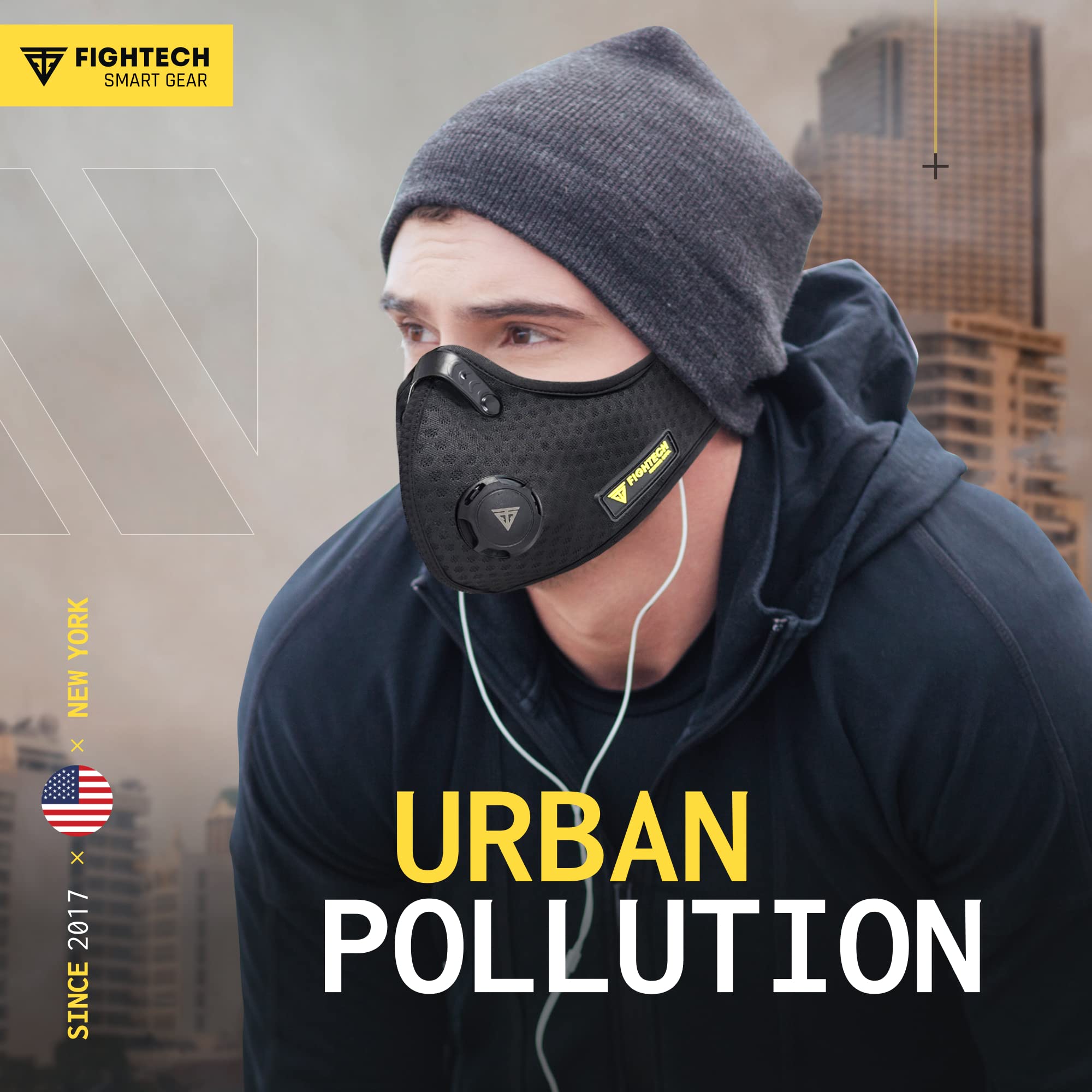FIGHTECH Dust Face Mask with Extra Active Carbon Filters and Air Valves - for Woodworking, Moving, Construction - Medium (Pack of 1)