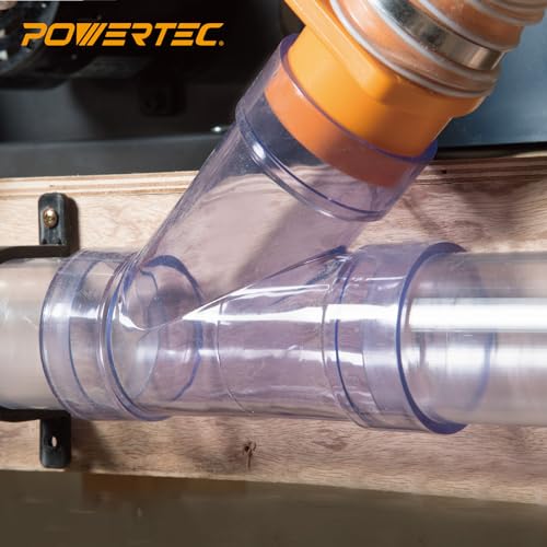 POWERTEC 70259 2-1/2" Dust Collection Fittings Network w/Reducer, Blast Gates, Pipes, 90-Degree Elbow Connector, Y-fittings, Mounting Brackets