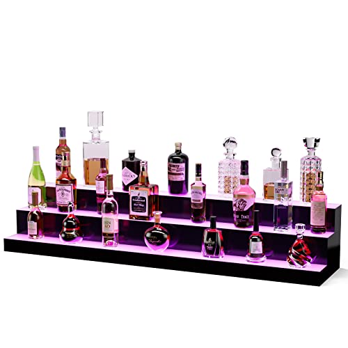 Oarlike LED Liquor Bottle Display Shelf 60 in 3 Step Acrylic Lighted Bar Shelf with RF Remote Controller for Home Commercial Bar Countertop Display Stand