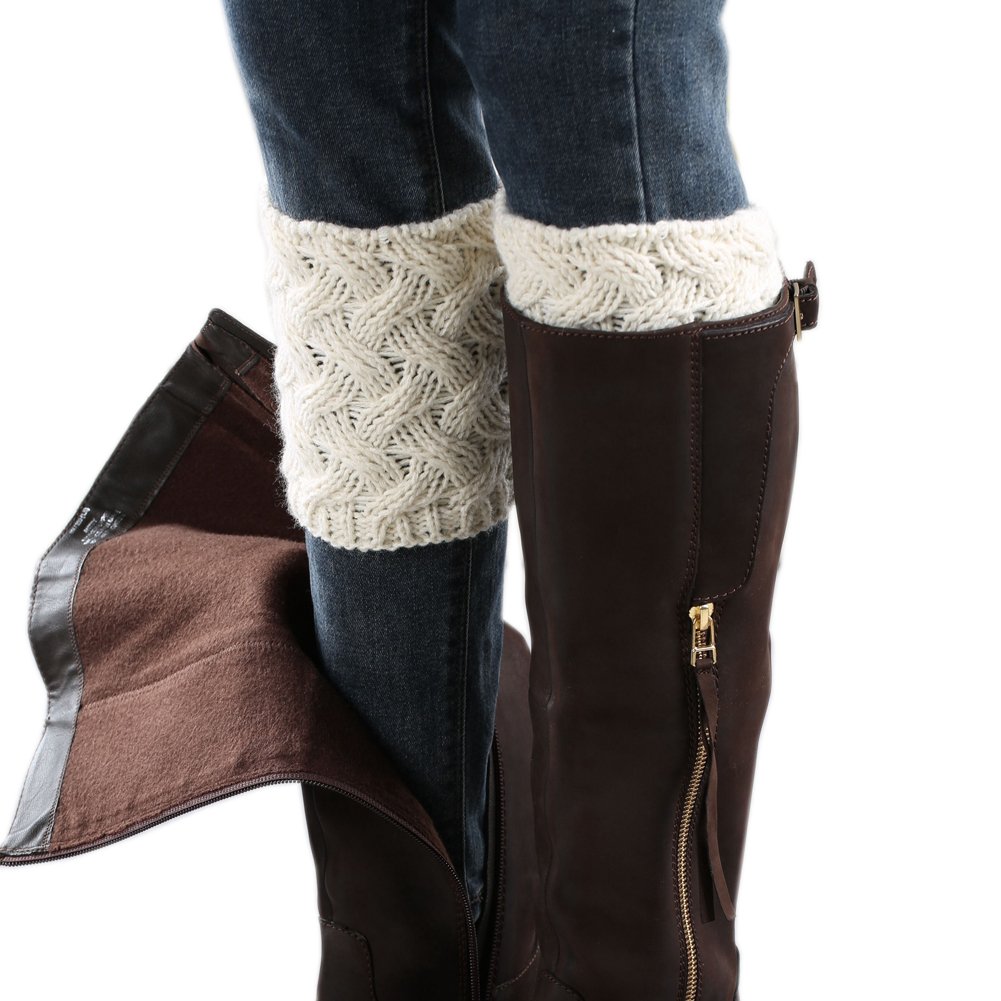FAYBOX 4 Pairs Short Leg Warmers Boot Cuffs for Women, Crochet Knitted Boot Socks Boot Topper Socks Leg Cuffs for Girls