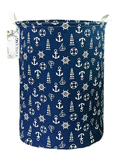FANKANG Storage Basket, Nursery Hamper Canvas Laundry Basket Foldable with Waterproof PE Coating Large Storage Baskets for Kids Boys and Girls, Office, Bedroom, Clothes,Toys(Sailboat)
